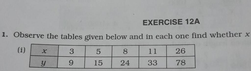 EXERCISE 12A 1. Observe the tables given below and in each one find wheth..
