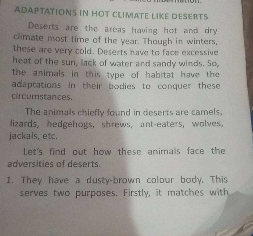 ADAPTATIONS IN HOT CLIMATE LIKE DESERTS | Filo