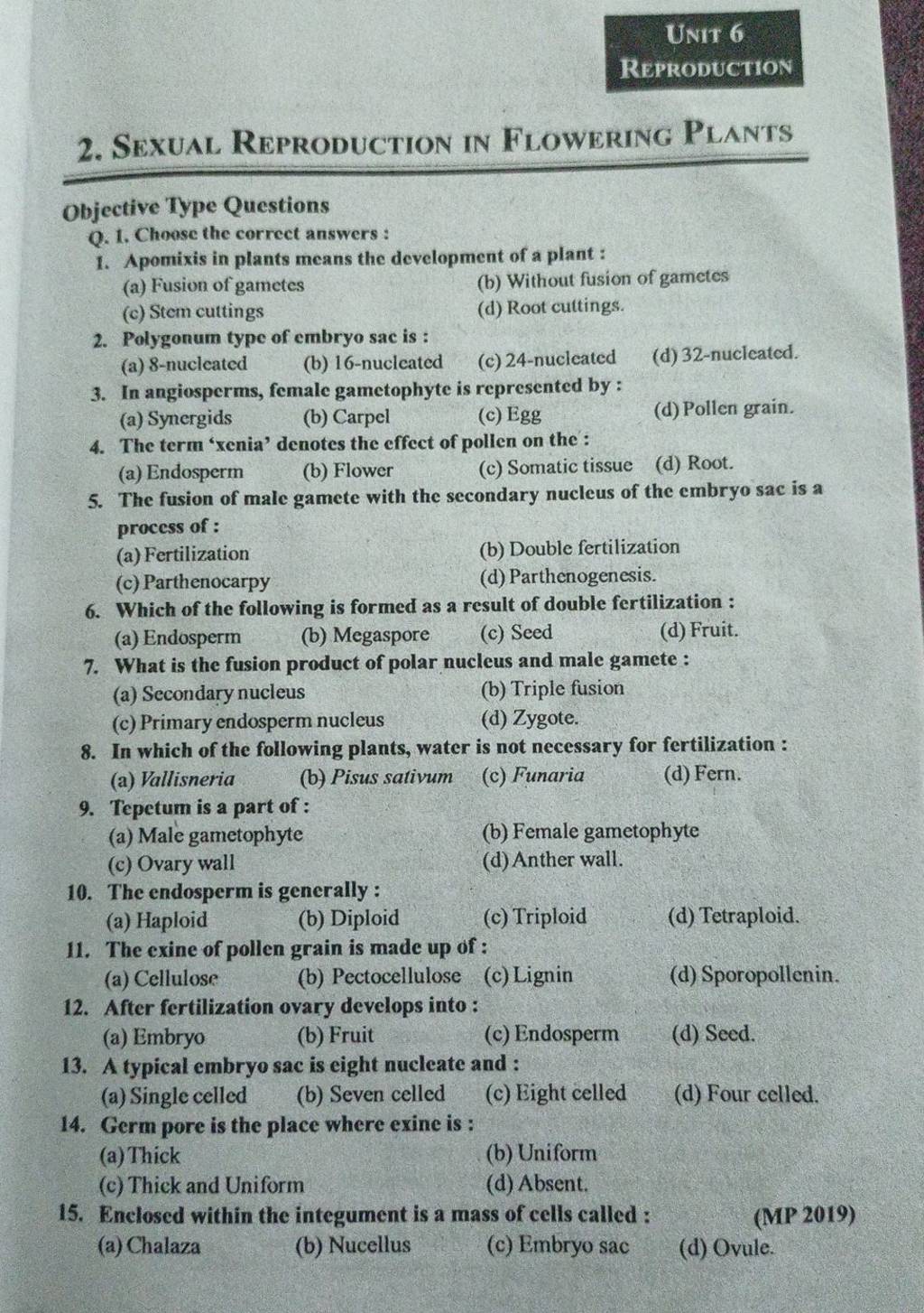 Unit 6 Reproduction 2 Sexual Reproduction In Flowering Plants Objective