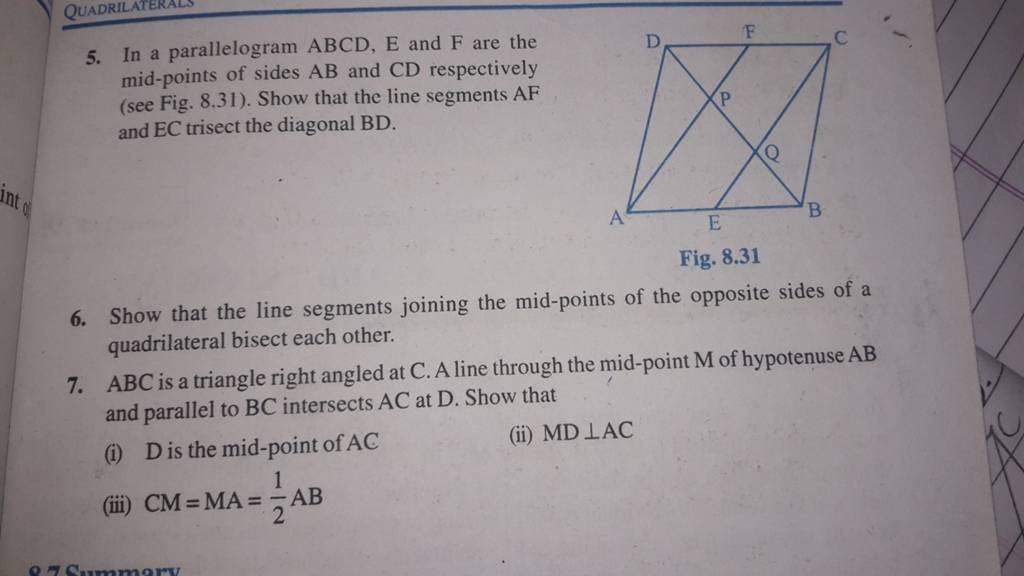 5. In a parallelogram ABCD,E and F are the mid-points of sides AB and CD