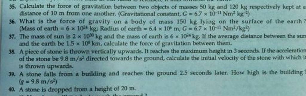 35 Calculate The Force Of Gravitation Between Two Objects Of Masses 50 K