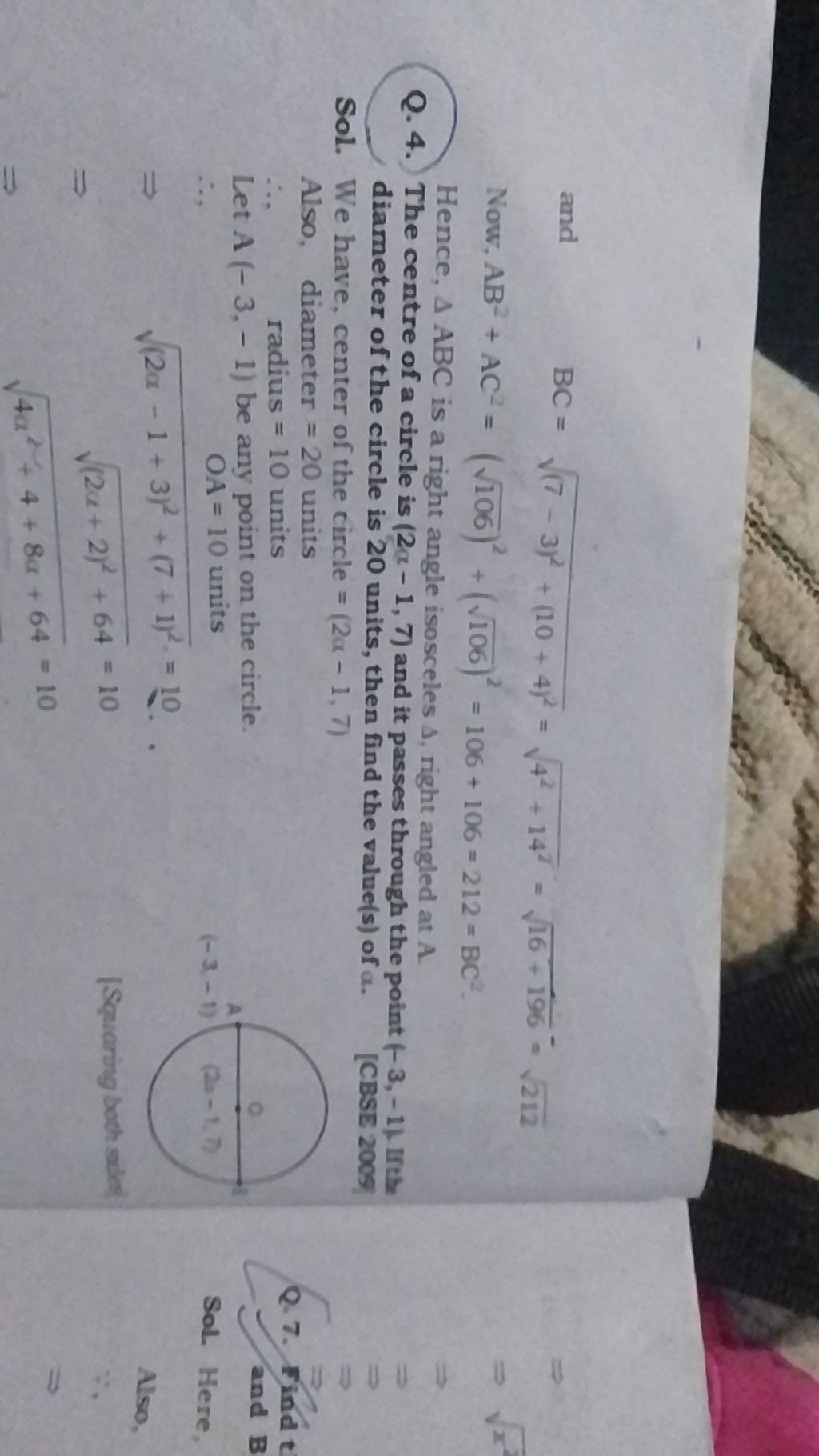 And Bc 7−3 2 10 4 2 42 142 16 196 212 Now Ab2 Ac2 106 2 106 2