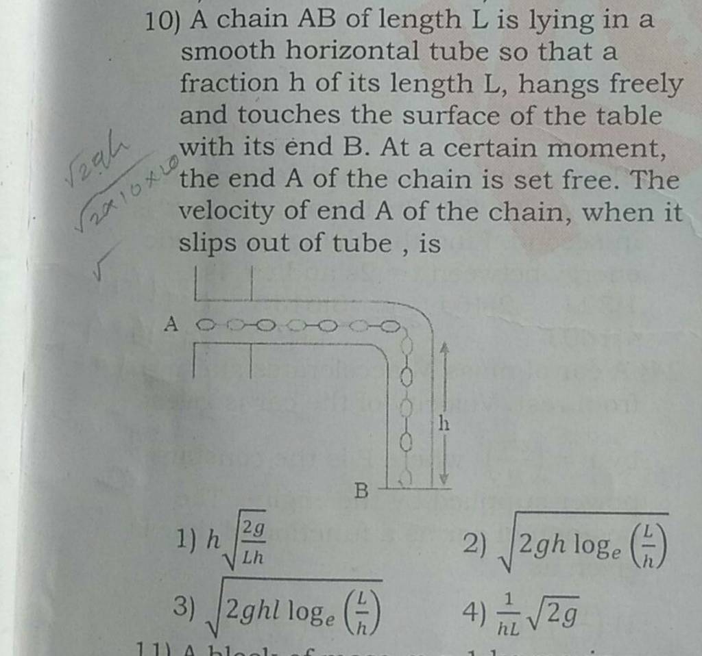 A chain AB of length L is lying in a smooth horizontal tube so that a fr..