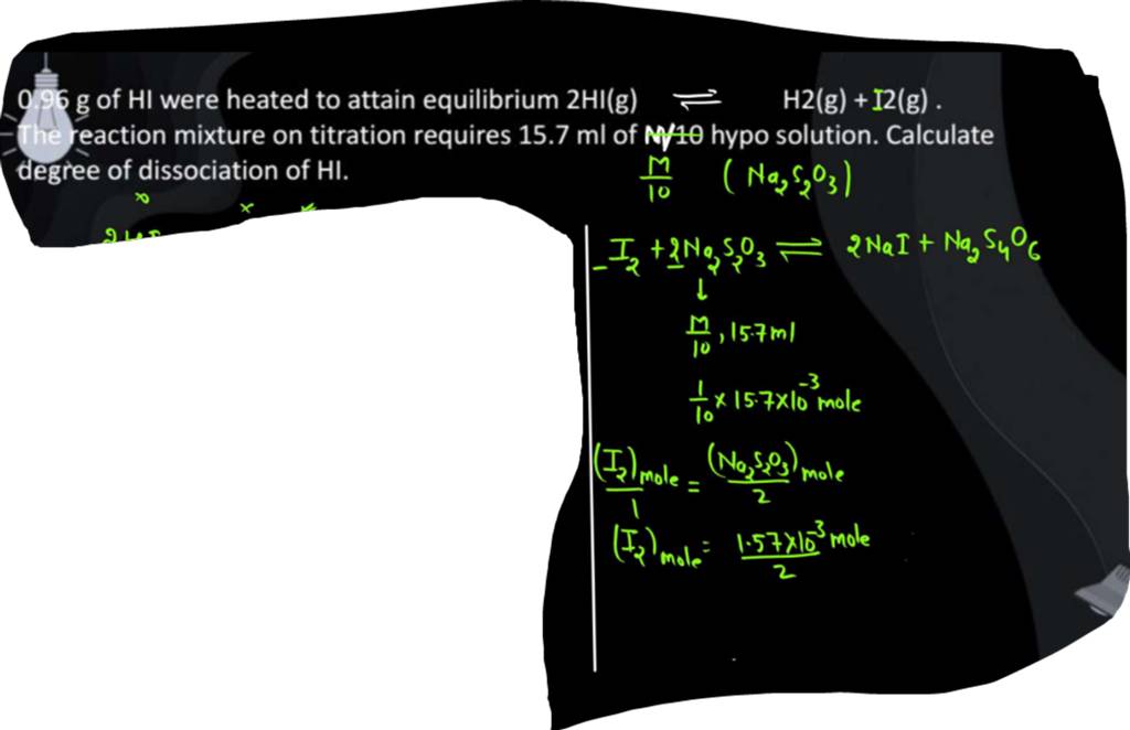 g of HI were heated to attain equilibrium 2HI(g)⇌H2( g)+I2( g).reaction m..