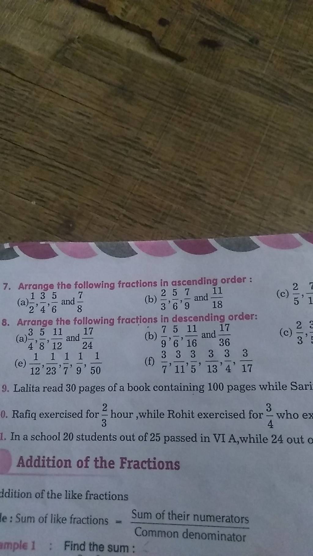 7 Arrange The Following Fractions In Ascending Order A 21 43 65 An