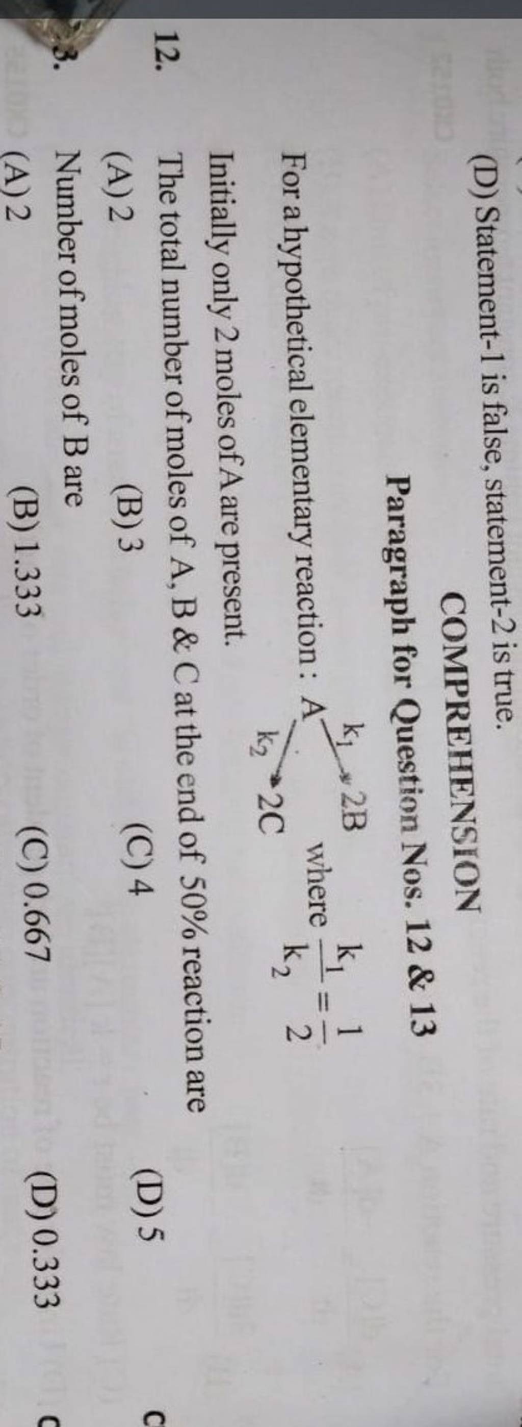 COMPREHENSION Paragraph for Question Nos. 12 \& 13 For a hypothetical ele.. COMPREHENSION Paragraph for Question Nos. 12 \& 13 For a hypothetical ele..