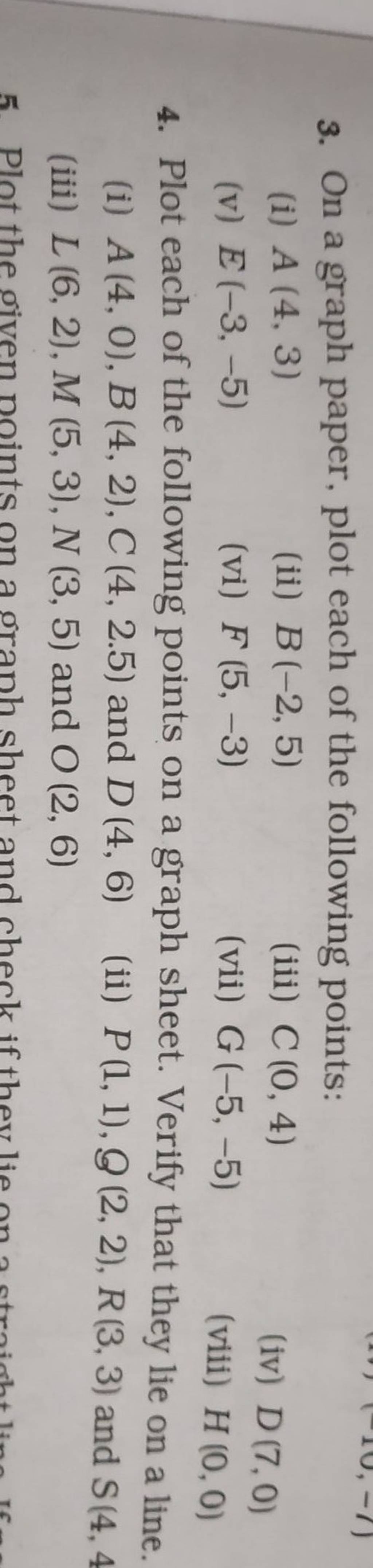 3. On a graph paper, plot each of the following points: (i) A(4,3) (ii) B..