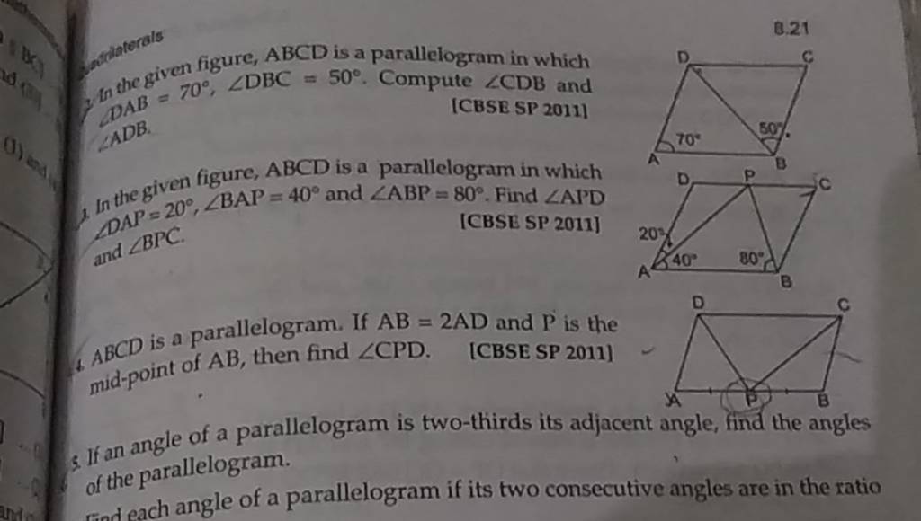 19 the given figure, ABCD is a parallelogram in which ∠CDB and [CBSE SP 2..