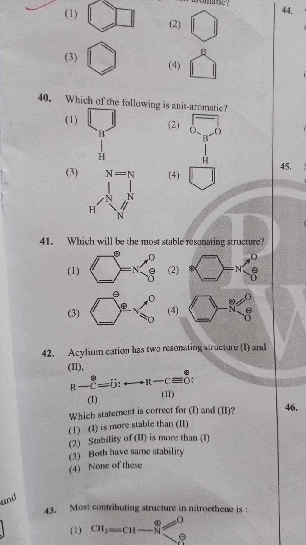 Acylium cation has two resonating structure (I) and (II), (I) Which state..