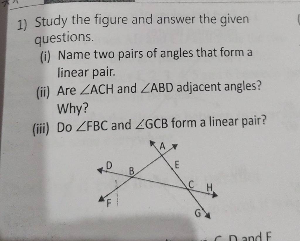 1) Study the figure and answer the given questions. (i) Name two pairs of..