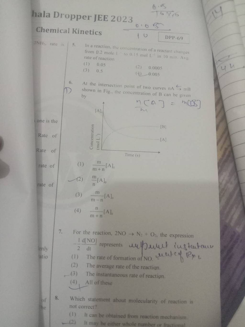 2NH. rate is ∣ 5. In a reaction, the concentration of a reactant changes