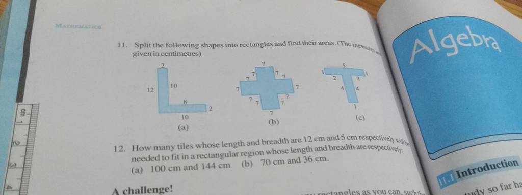 11. Split the following shapes into rectangles and find their areas. The