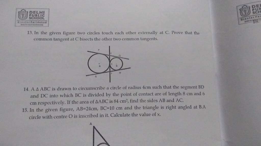 13. In the given figure two circles touch each other externally at C. Pro..
