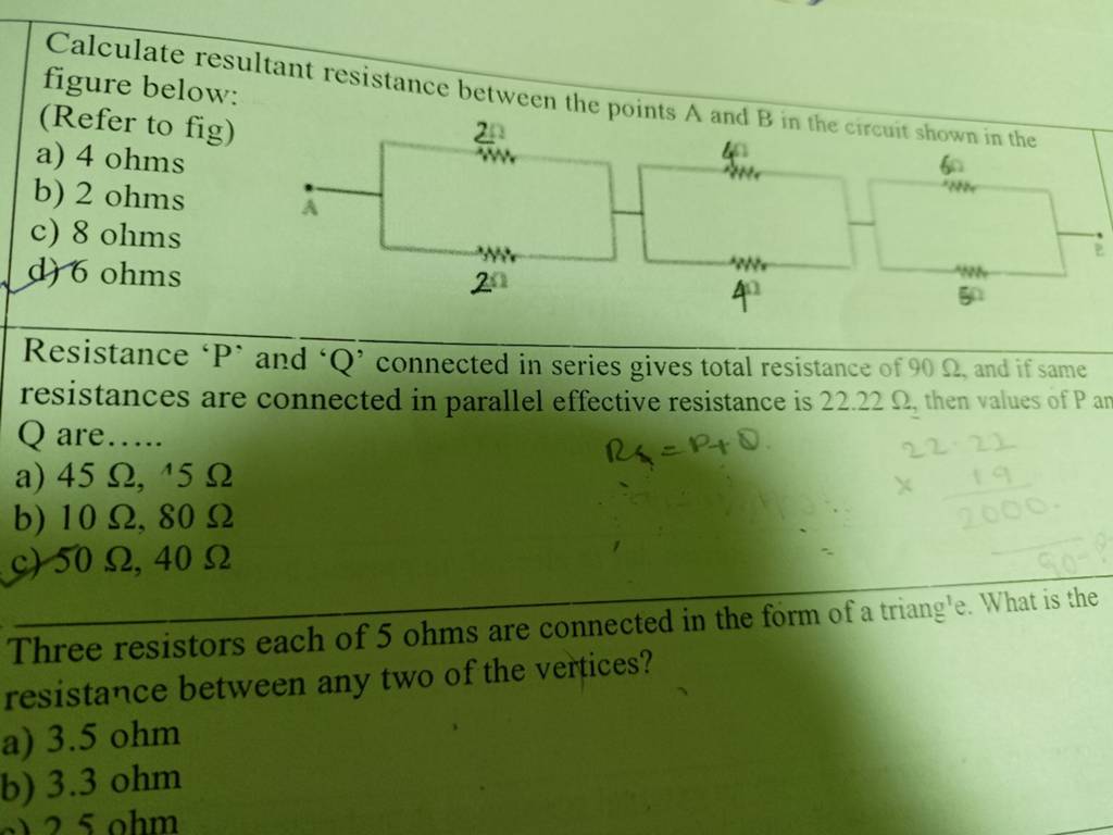 Calculate resu figure below: (Refer to fig | Filo Calculate resu figure below: (Refer to fig | Filo