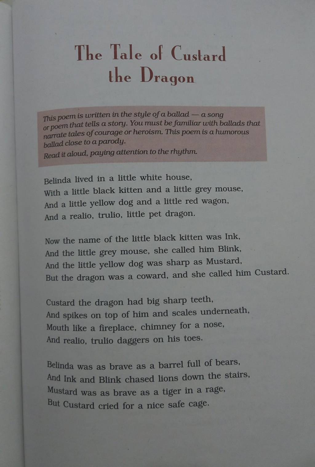 The Tale of Custard the Dragon This poem is written in the style of a bal..