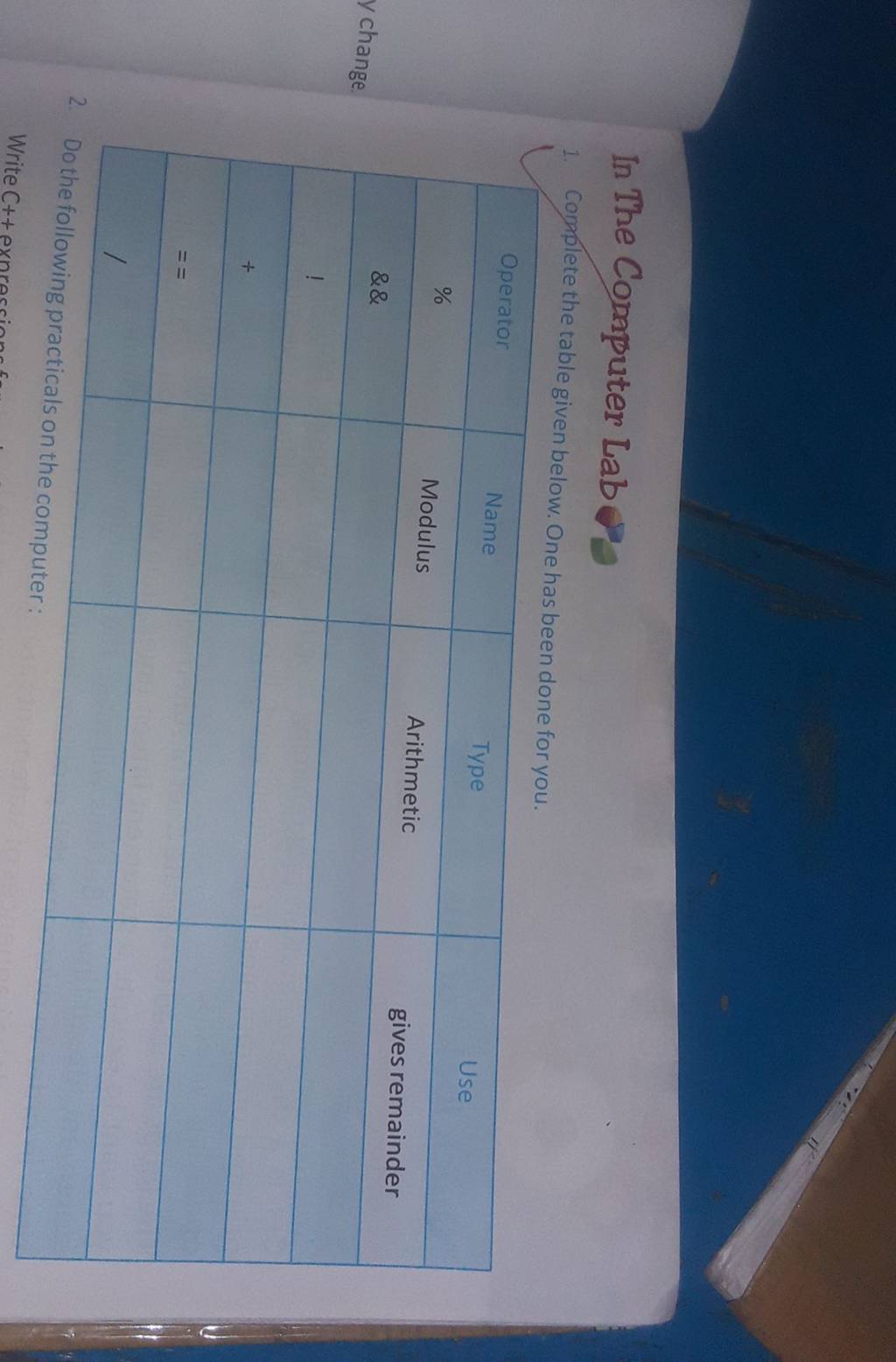 In The Computer Lab 1 Conplete The Table Given Below One Has Been Done 5812