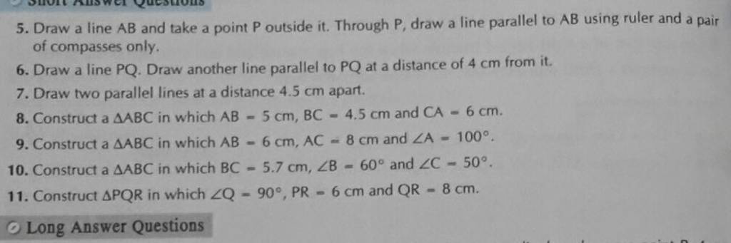 5. Draw a line AB and take a point P outside it. Through P, draw a line p..