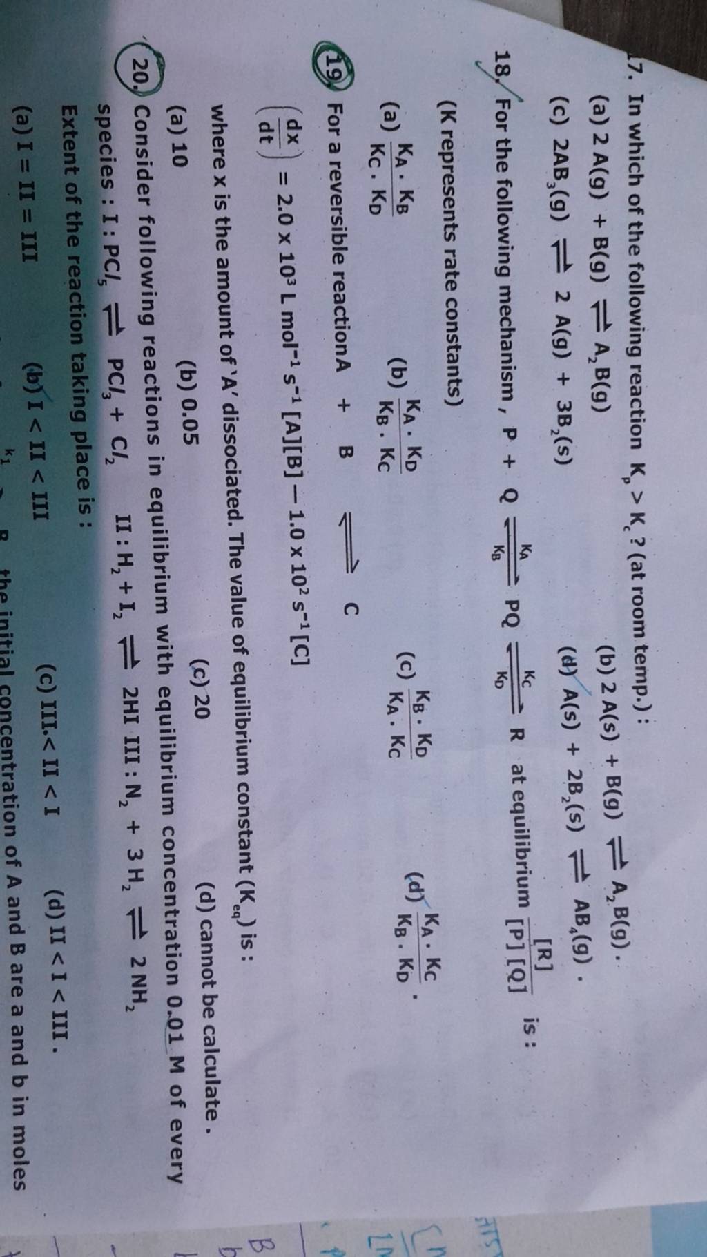 Consider following reactions in equilibrium with equilibrium concentratio.. Consider following reactions in equilibrium with equilibrium concentratio..