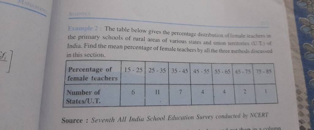 Example 2: The table below gives the percentage distribution of female te..