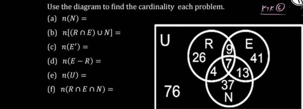 Use the diagram to find the cardinality each problem. | Filo