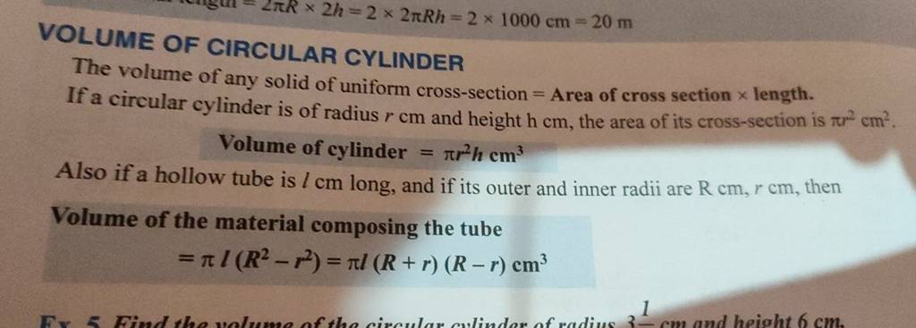 VOLUME OF CIRCULAR CYLINDER The volume of any solid of uniform cross-sect..