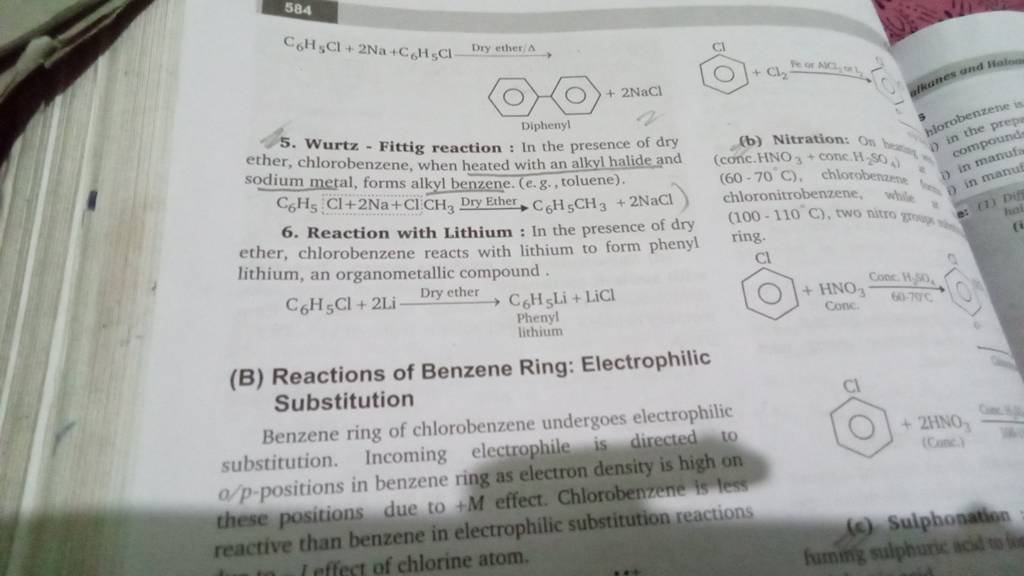 (B) Reactions of Benzene Ring: Electrophilic Substitution Benzene ring of..
