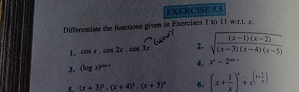 Differentiate The Functions Given In Exercises 1 To 11 W R T X 1 Cosx⋅