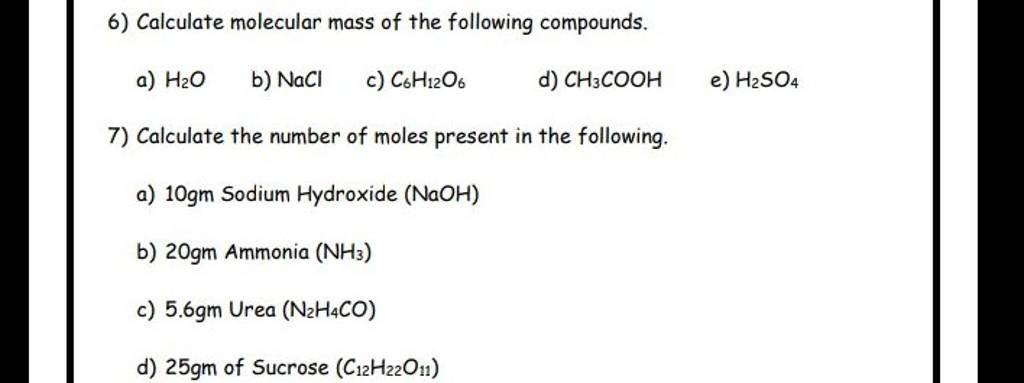 Calculate The Number Of Moles Present In The Following Filo