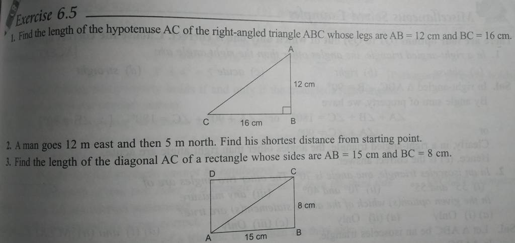 Exercise 6.5 1. Find the length of the hypotenuse AC of the right-angled