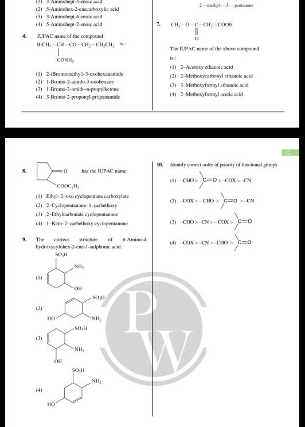 4. IUPAC name of the compound BrCH2 −CH−CO−CH2 −CH2 CH3 is : (1) 2-(Brom..