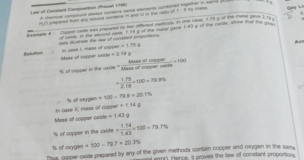 Law of Constant Composition (Proust 1799) A chemical compound always cont..