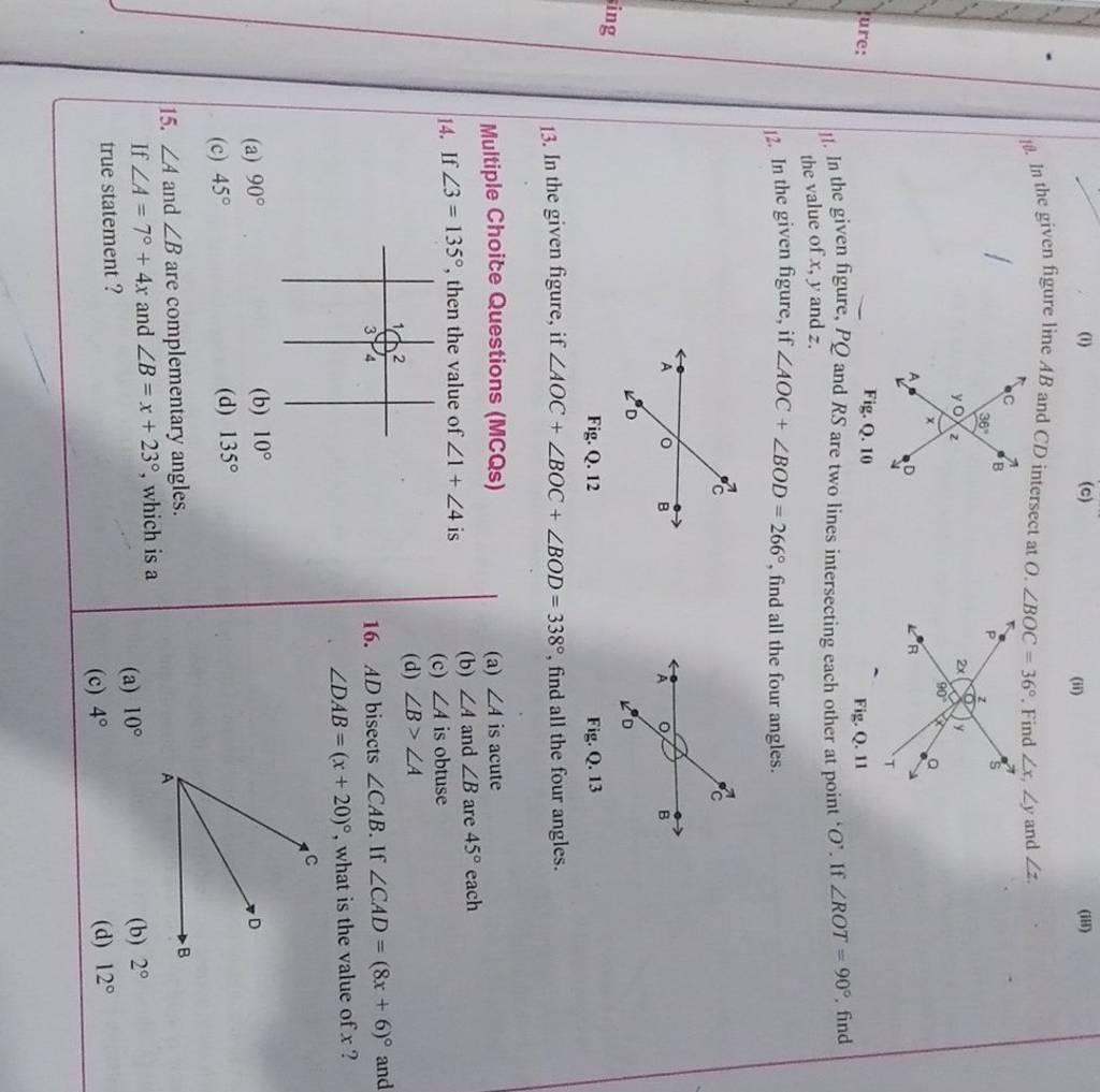 10 In The Given Figure Line Ab And Cd Intersect At O ∠boc 36∘ Find ∠x ∠