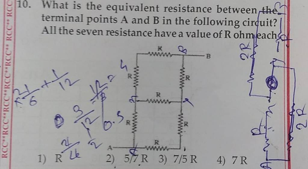 10. What is the equivalent resistance between the. terminal points A and