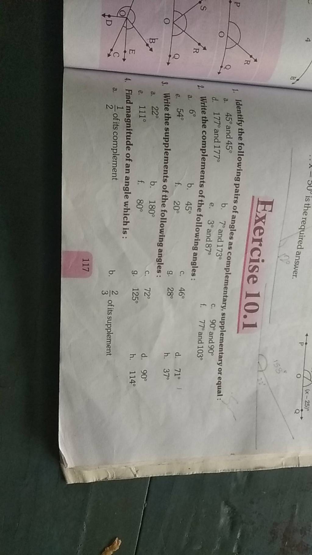 1. Identify the following pairs of angles as complementary, supplementary.. 1. Identify the following pairs of angles as complementary, supplementary..