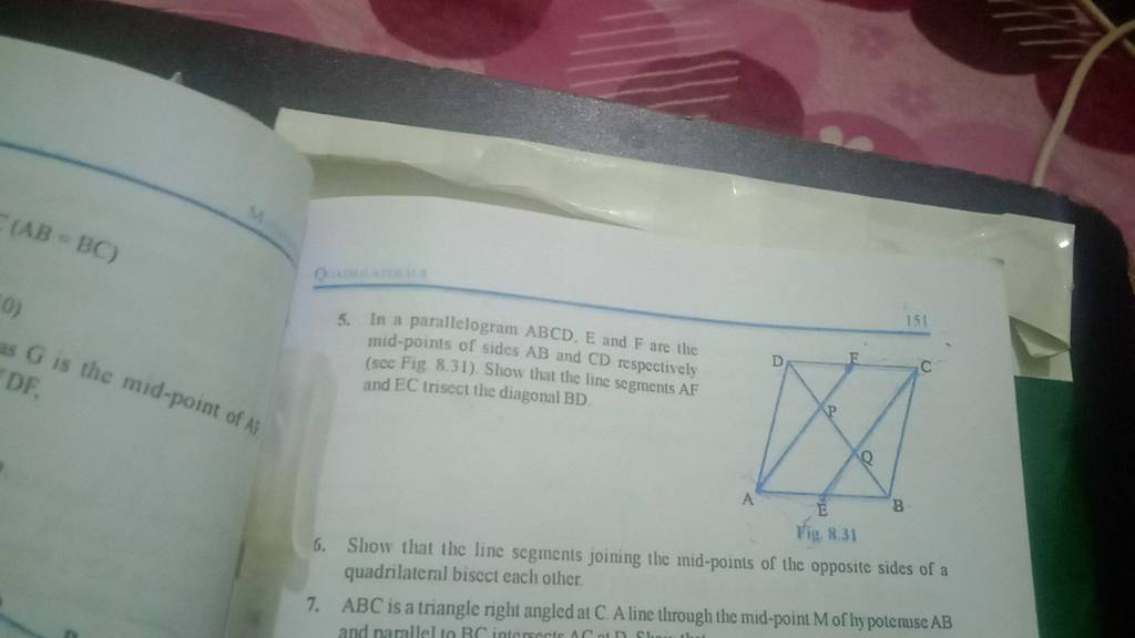 (AB=BC) 5. In a parallelogram ABCD,E and F are the mid-points of sides AB..