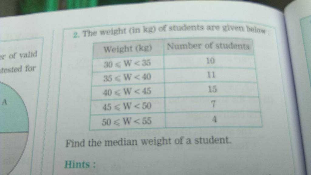 2. The weight (in kg) of students are given below Weight (kig)Number of s..