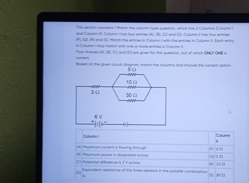 This section contains 1 Match the column type question, which has 2 Colum.. This section contains 1 Match the column type question, which has 2 Colum..