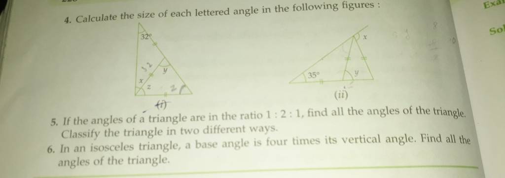 4. Calculate the size of each lettered angle in the following figures