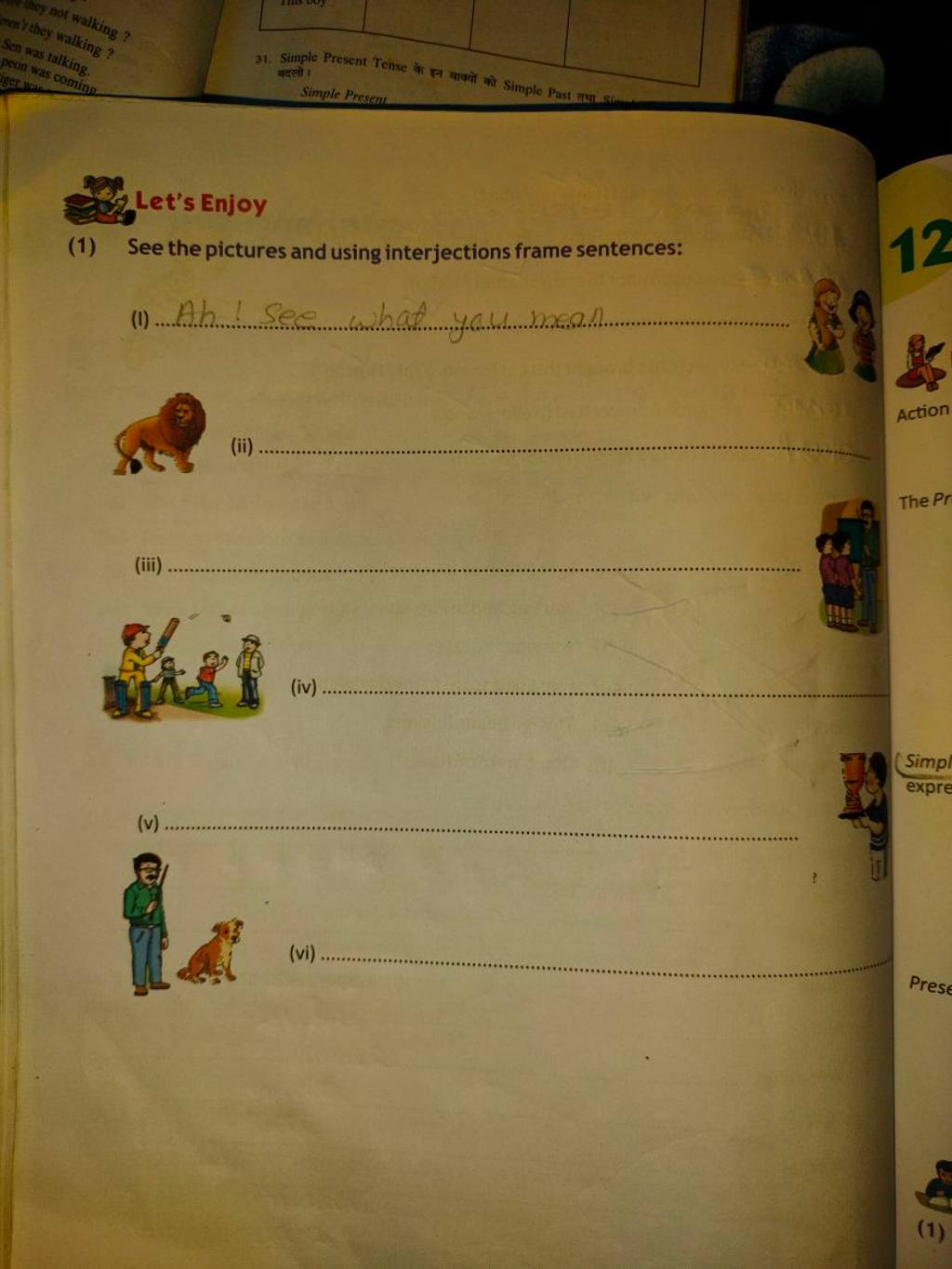 31. Simple Present Te Let's Enjoy (1) See the pictures and using interjec..