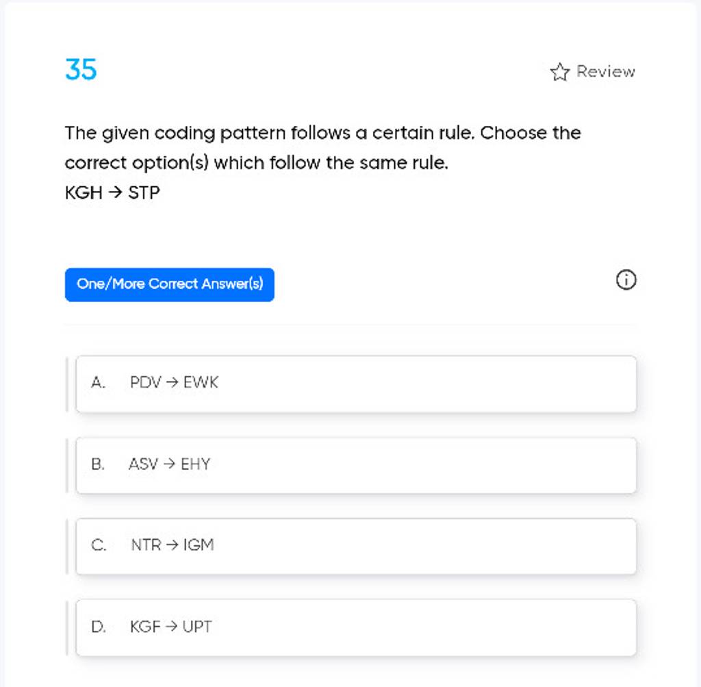35 Review The Given Coding Pattern Follows A Certain Rule Choose The Cor