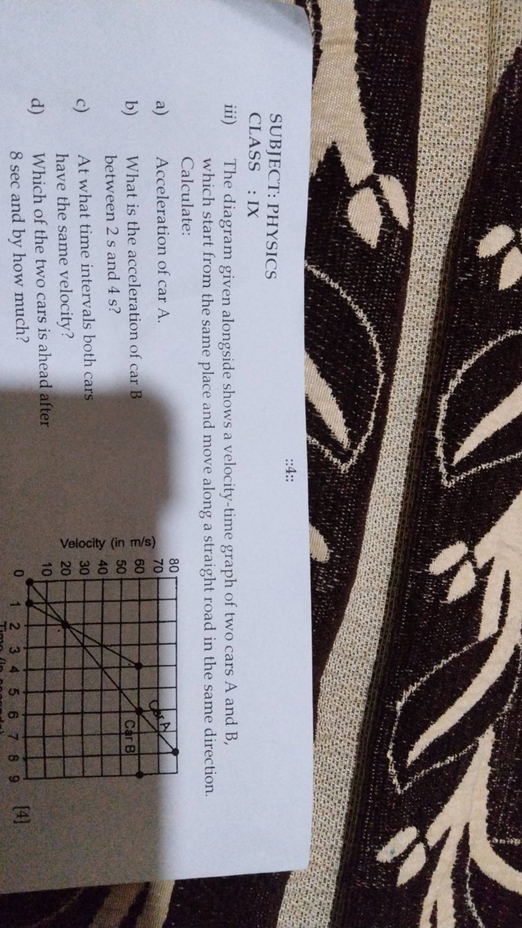 SUBJECT: PHYSICS CLASS : IX iii) The diagram given alongside shows a velo..