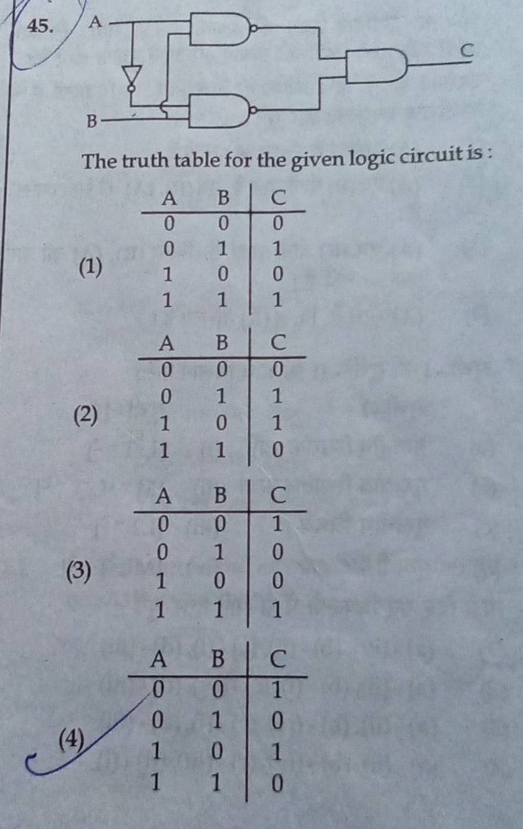 The truth table for the given logic circuit is : ABC000011100111 ABC00001..