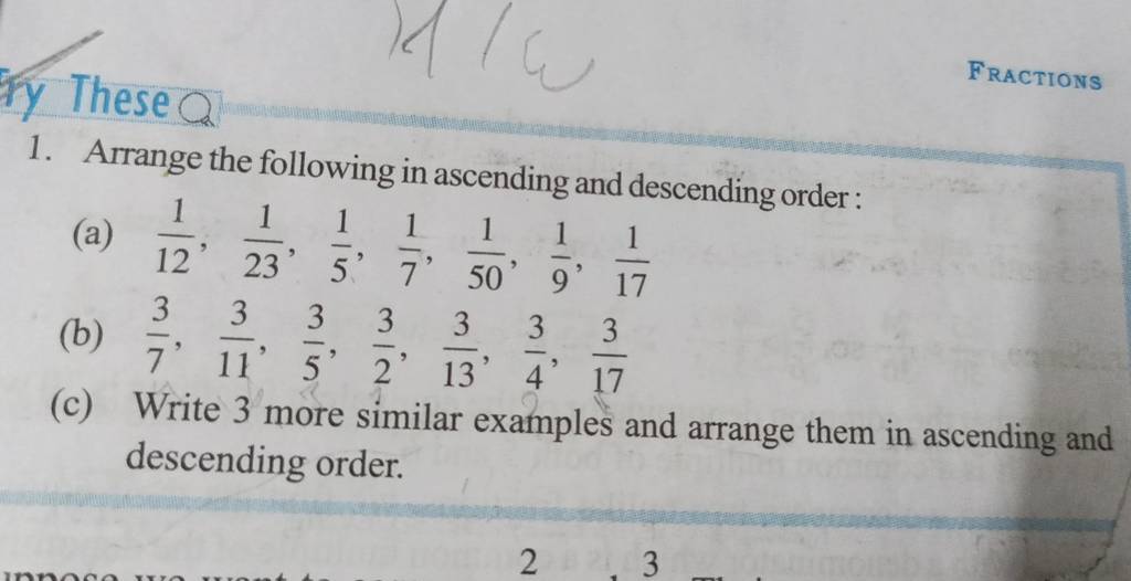 Fractions 1 Arrange The Following In Ascending And Descending Order A