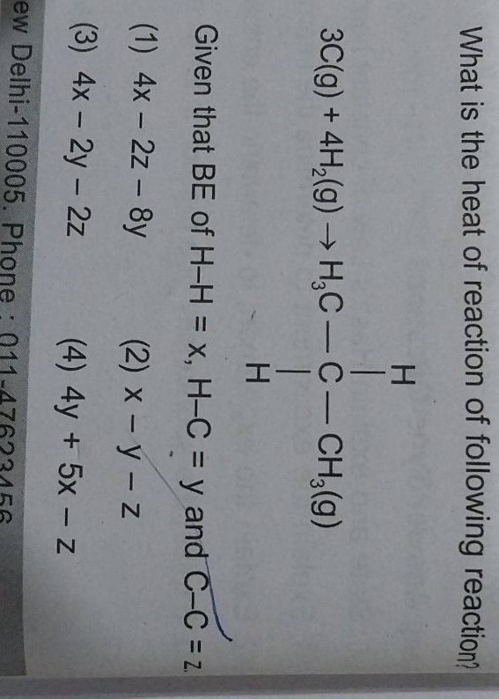 What is the heat of reaction of following reaction? Given that BE of H−H=..