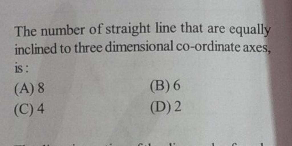 The number of straight line that are equally inclined to three dimensiona..