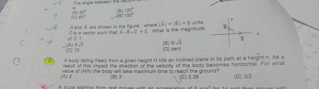 A Body Falling Freely From A Given Height H Hits An Inclined Plane In Its 