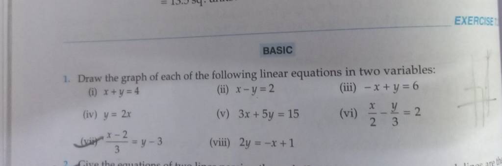 BASIC 1. Draw the graph of each of the following linear equations in two