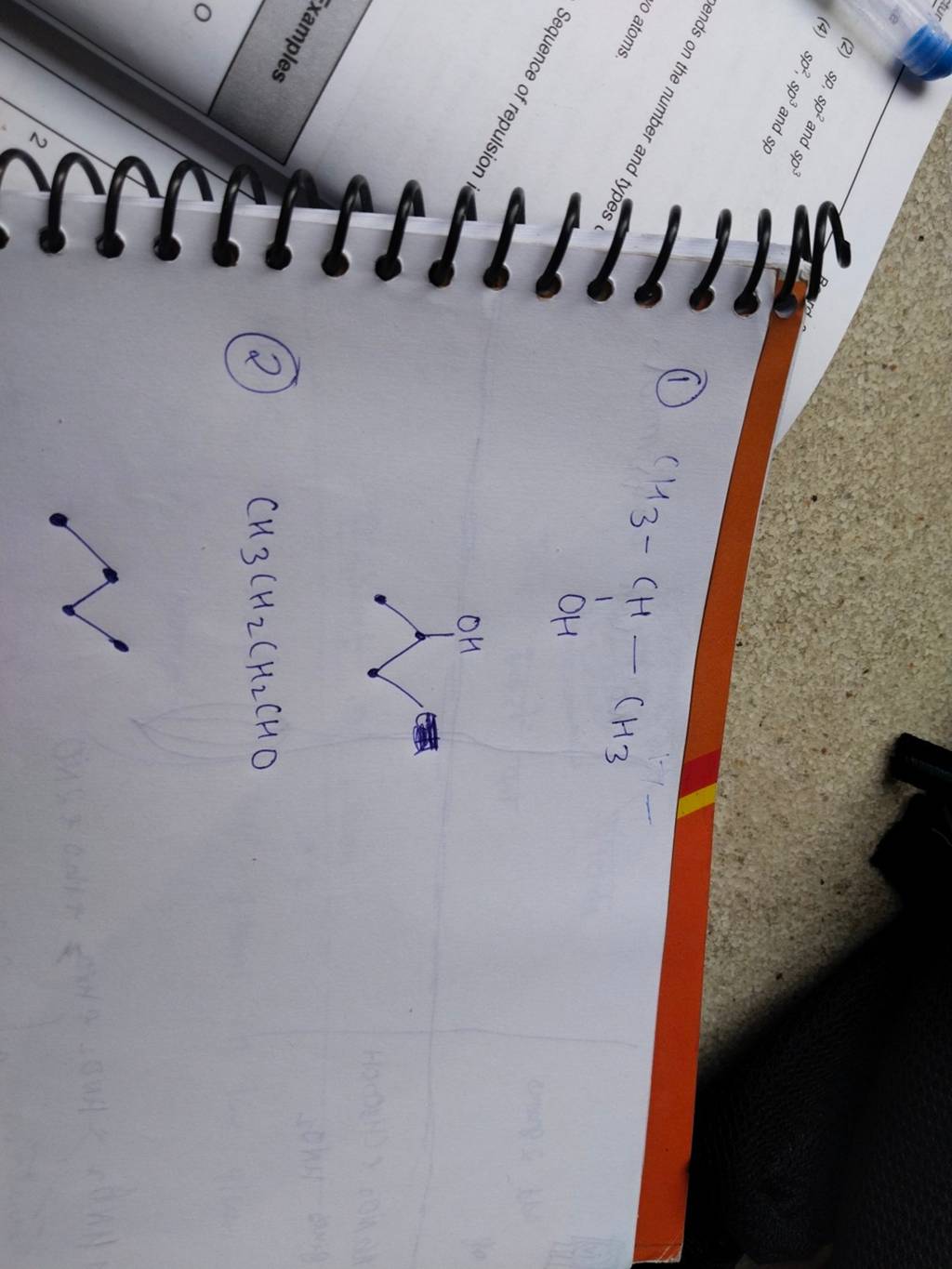 sp, sp² and spa (4) sp², sp3 and sp pends on the number and types o atoms..