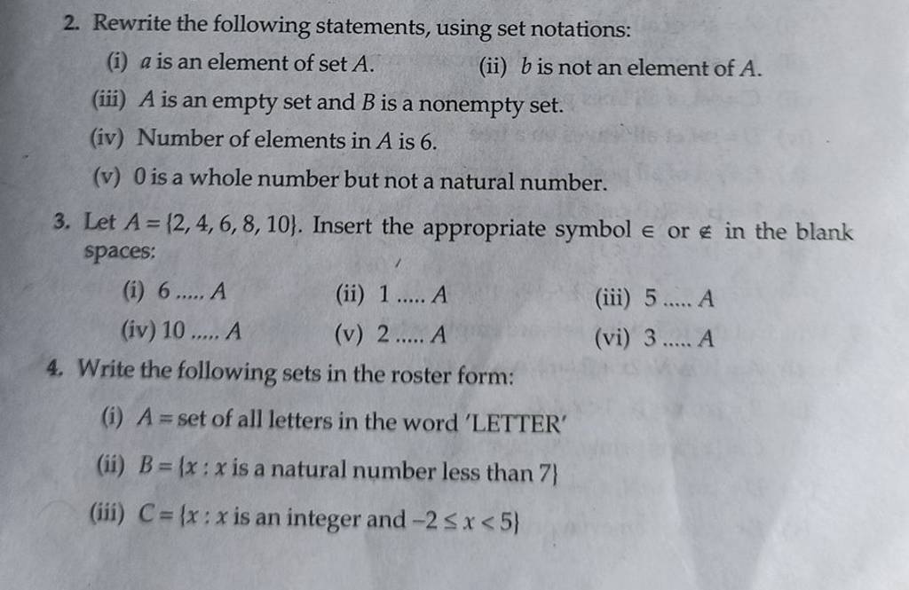 Rewrite The Following Statements Using Set Notations Filo 4858