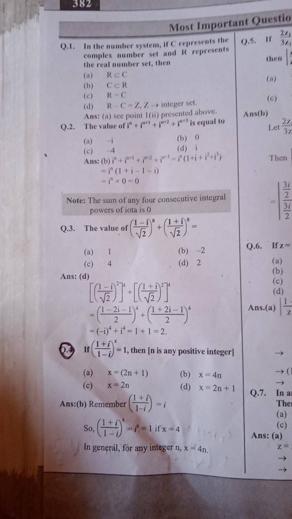Ans: (a) see point 1 (ii) presented above. Q.2. The value of in+in+1+in+2..